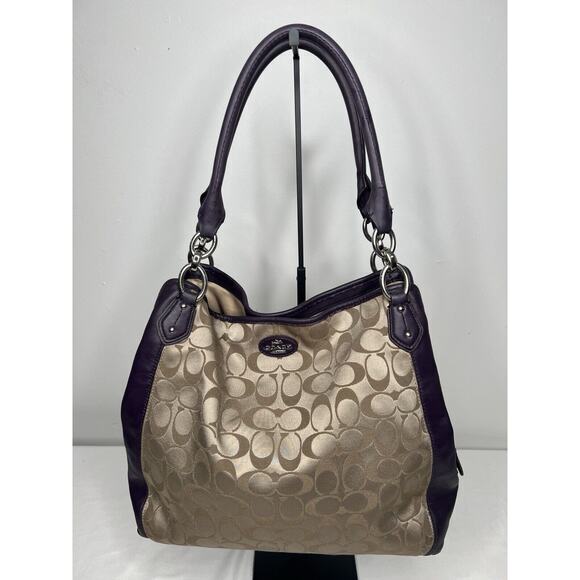 Coach | Bags | Coach Colette Signature Logo Khaki Violet Purple Leather ...